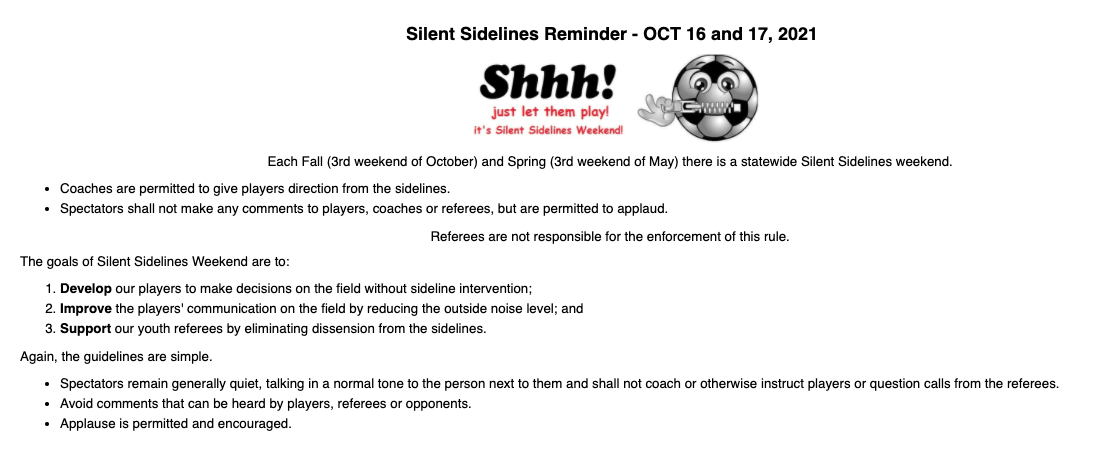 Silent Sidelines Weekend – October 16 & 17 – Tolland Soccer Club